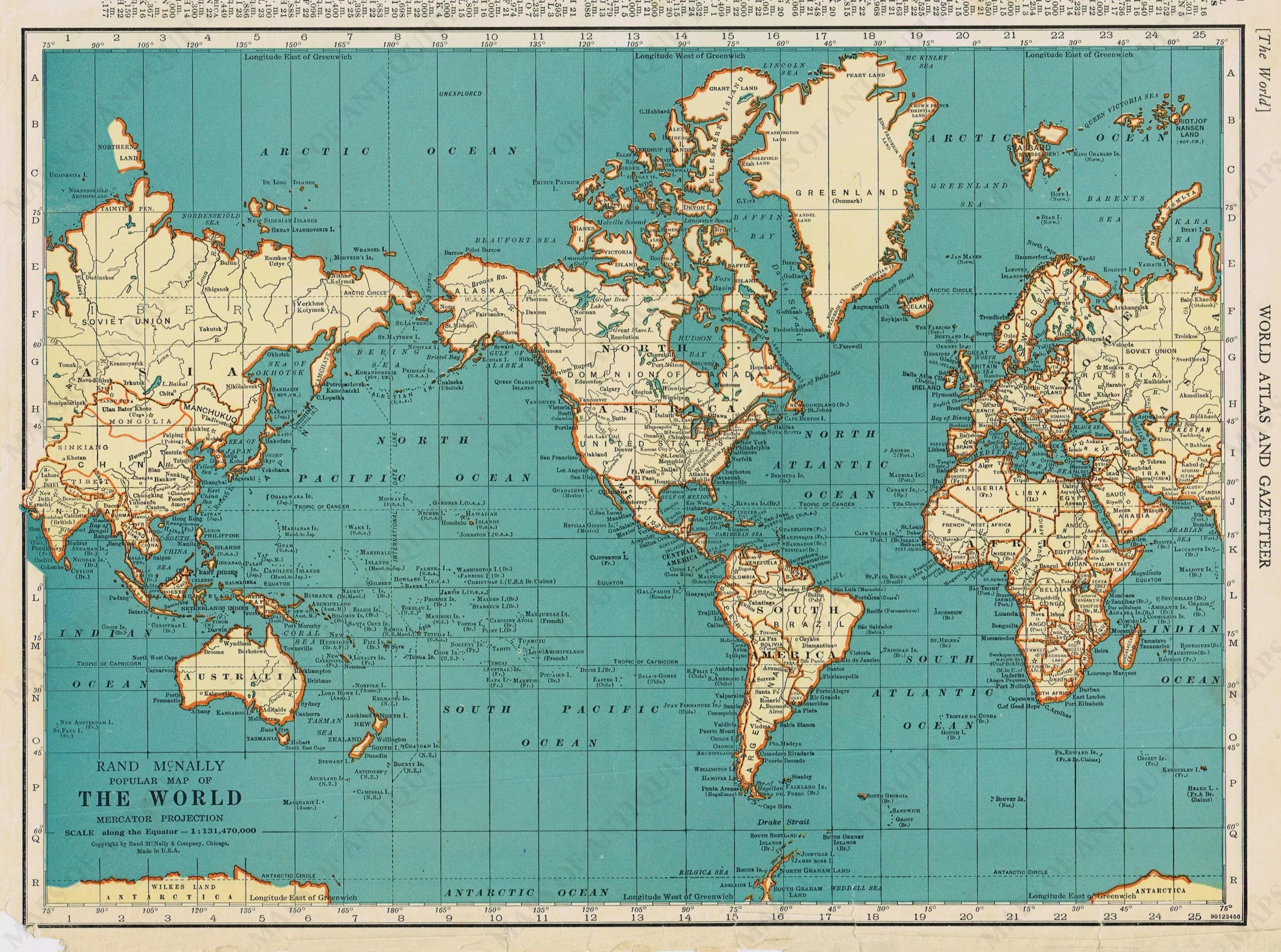 1940 Genuine Antique Map Popular Map of the World – Maps of Antiquity