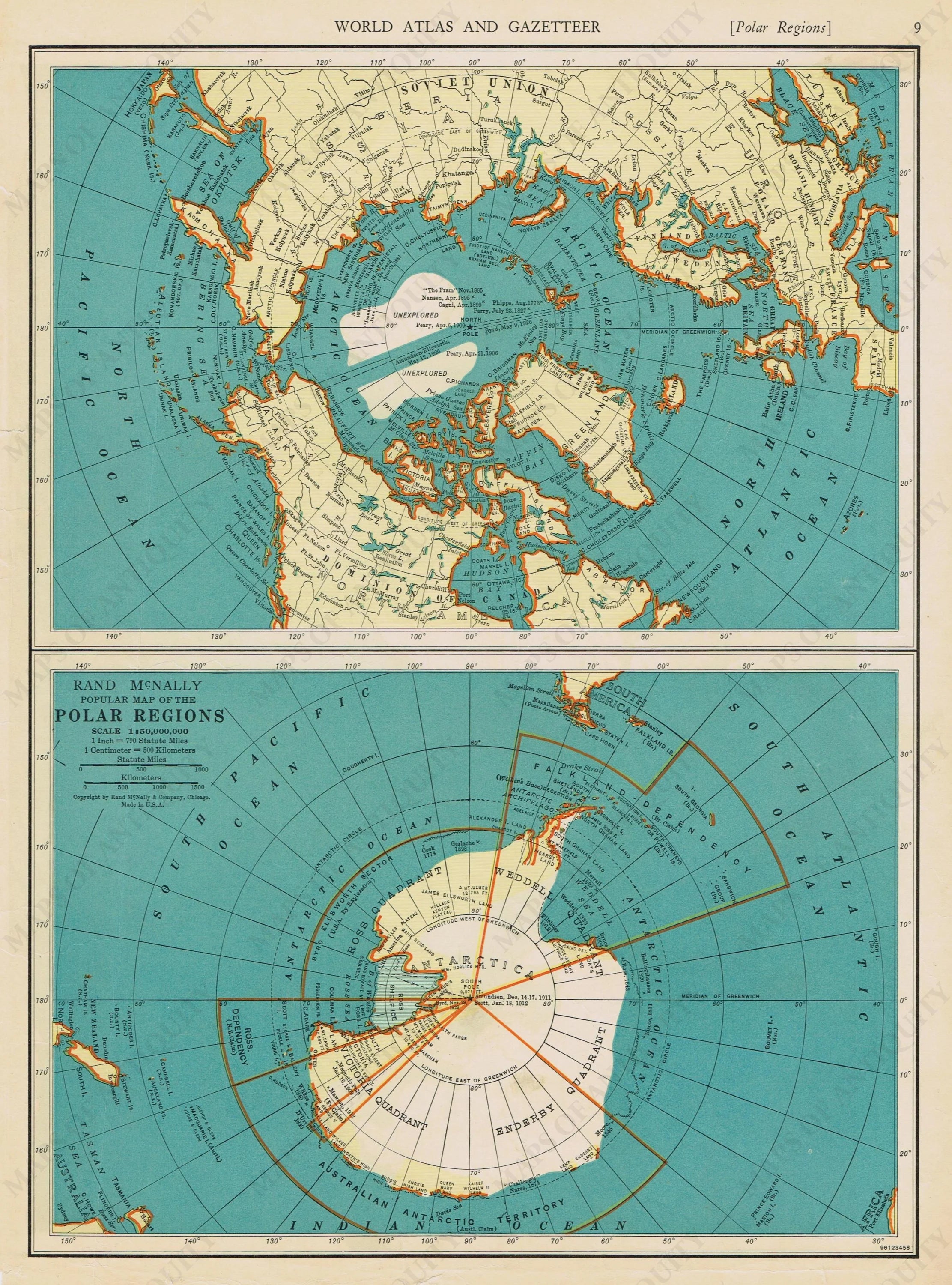 1940 Genuine Antique Map Popular Map of the Polar Regions – Maps of ...