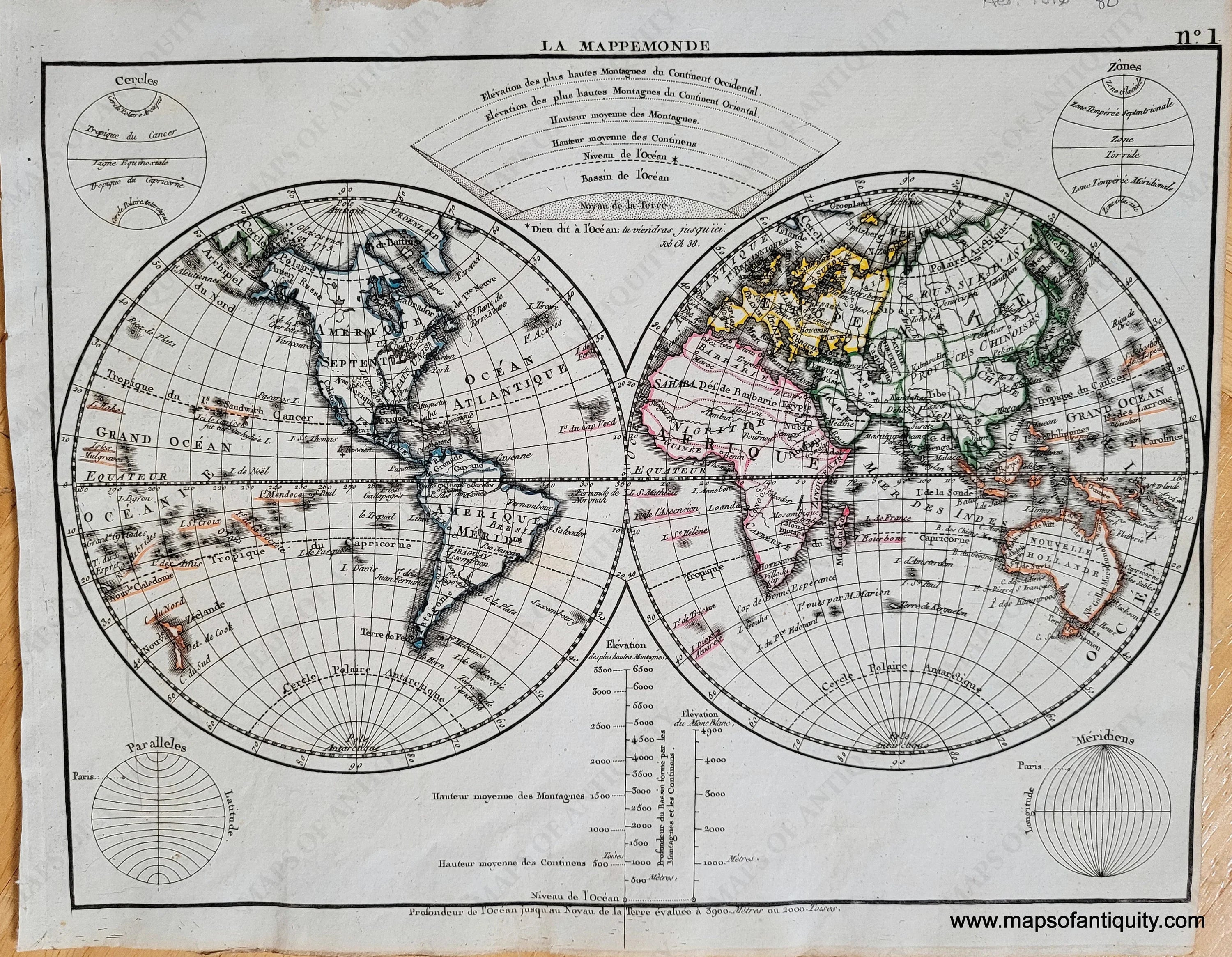1816 Genuine Antique Map World - La Mappemonde – Maps of Antiquity