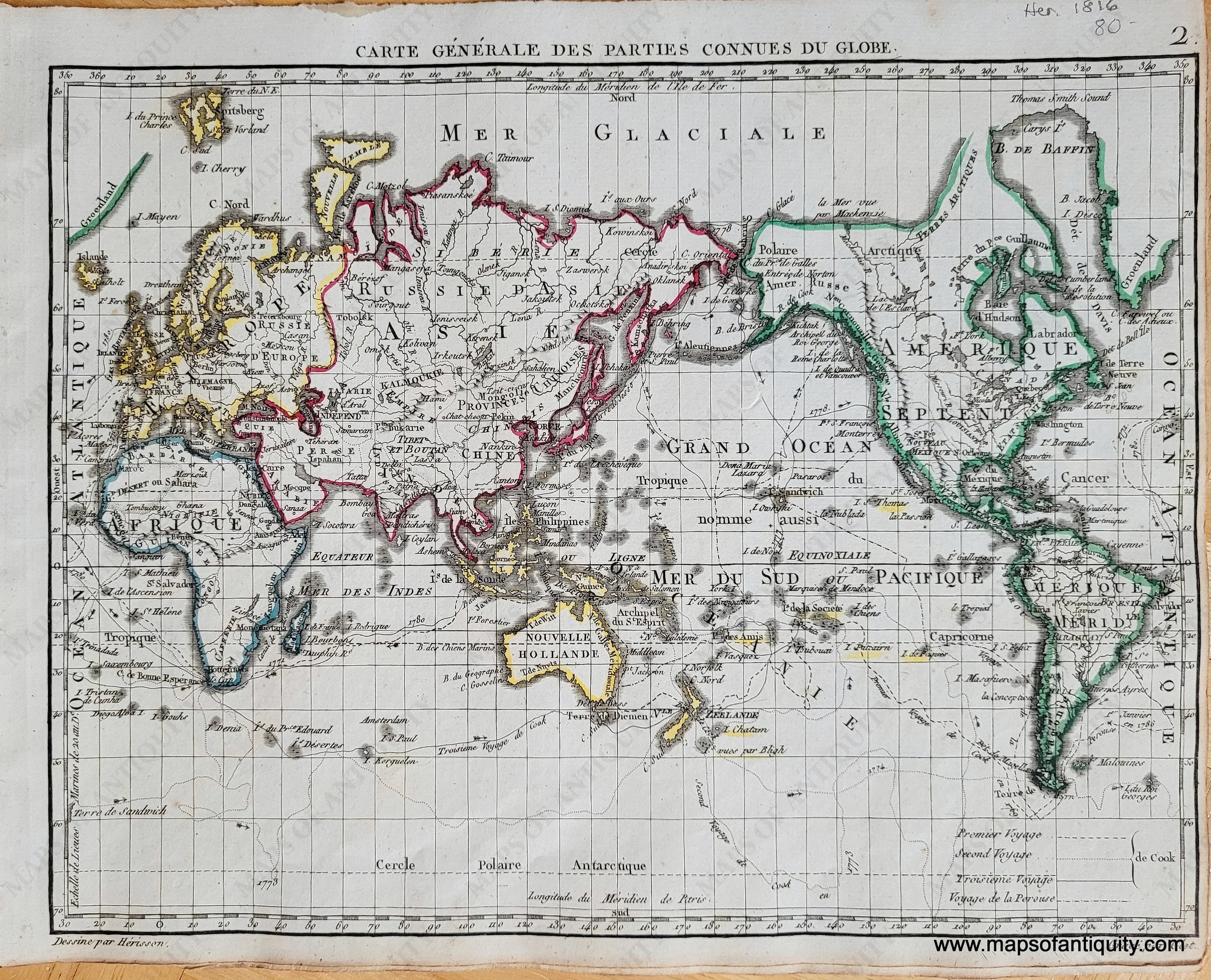 1816 Genuine Antique Map World - Carte Generale des Parties Connues du ...