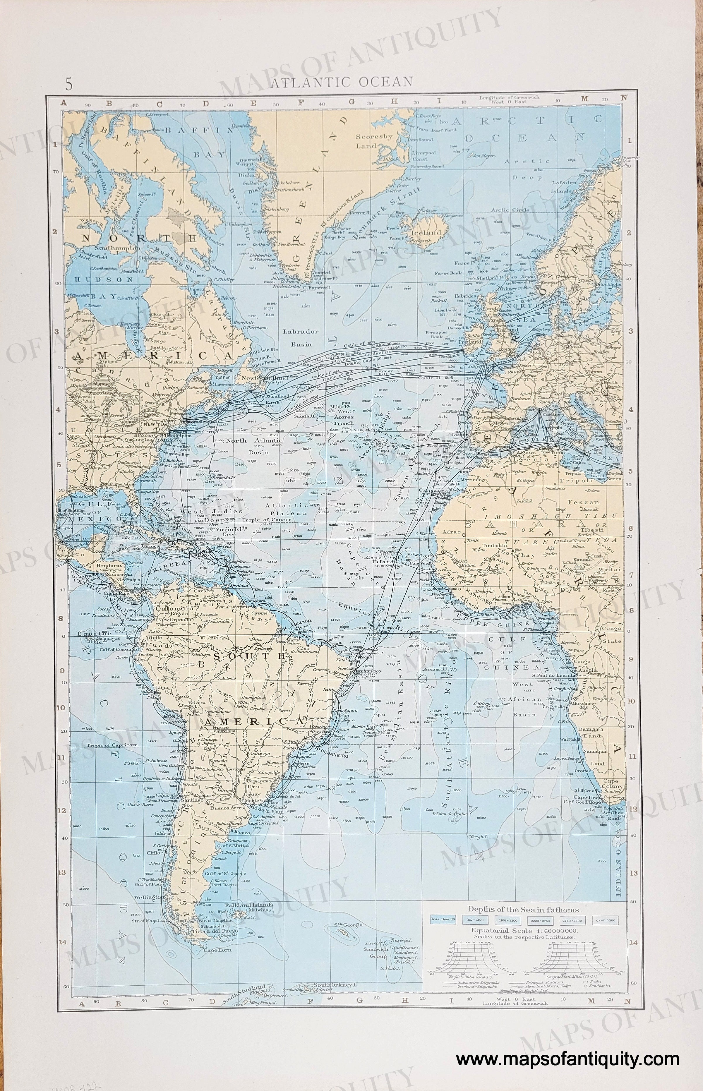 1900 Genuine Antique Map Atlantic Ocean – Maps of Antiquity