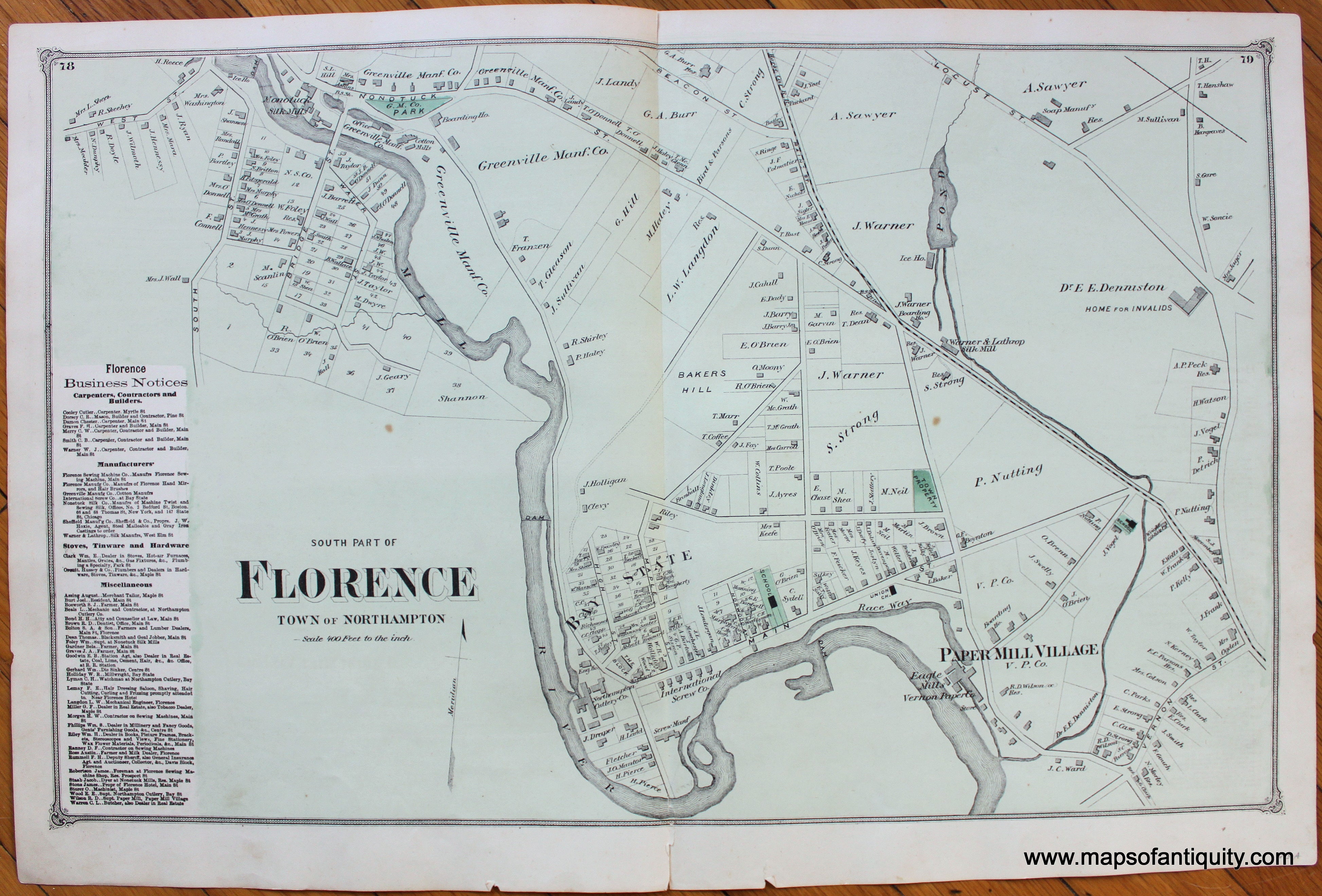 1873 - South Part of Florence pp. 78-79 (MA) - Antique Map – Maps of ...