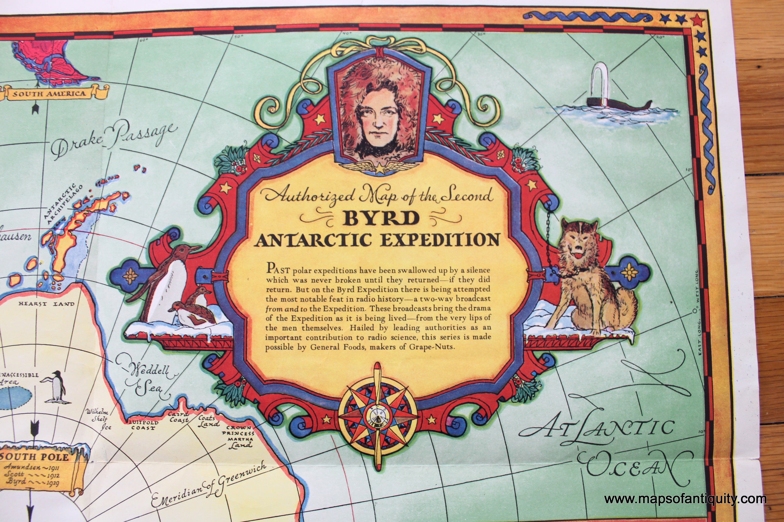 1934 - Authorized Map of the Second Byrd Antarctic Expedition - Antiqu ...