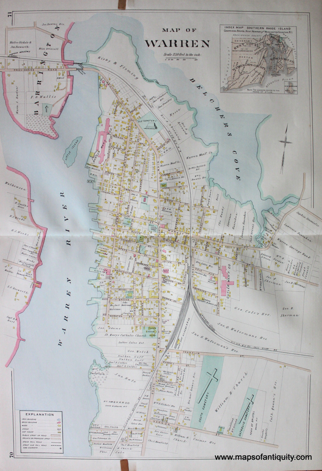 1895 - Map of Warren (RI) - Antique Map – Maps of Antiquity