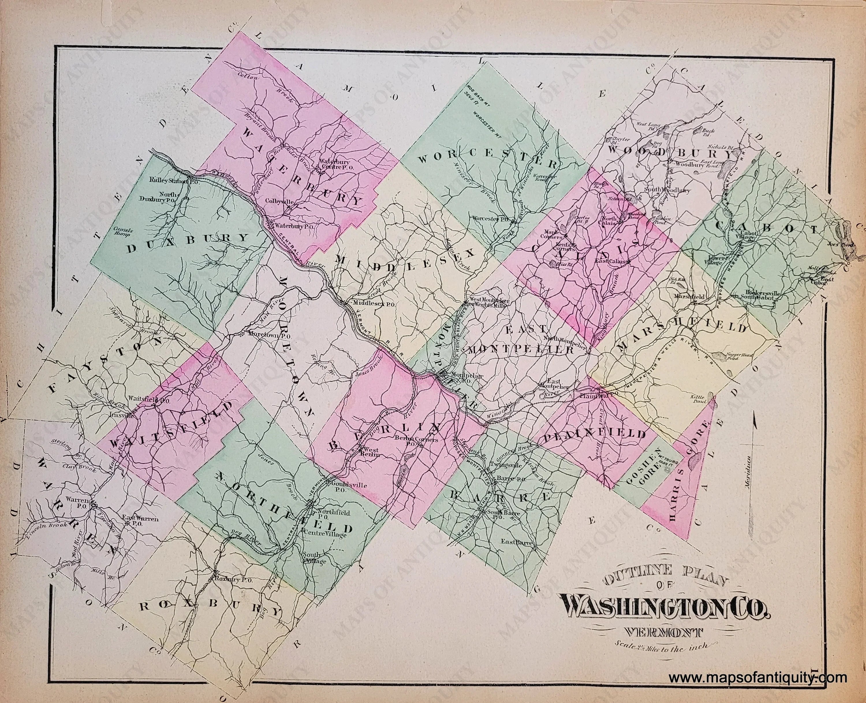 1873 - Outline Plan of Washington County, Vermont - Antique Map – Maps ...