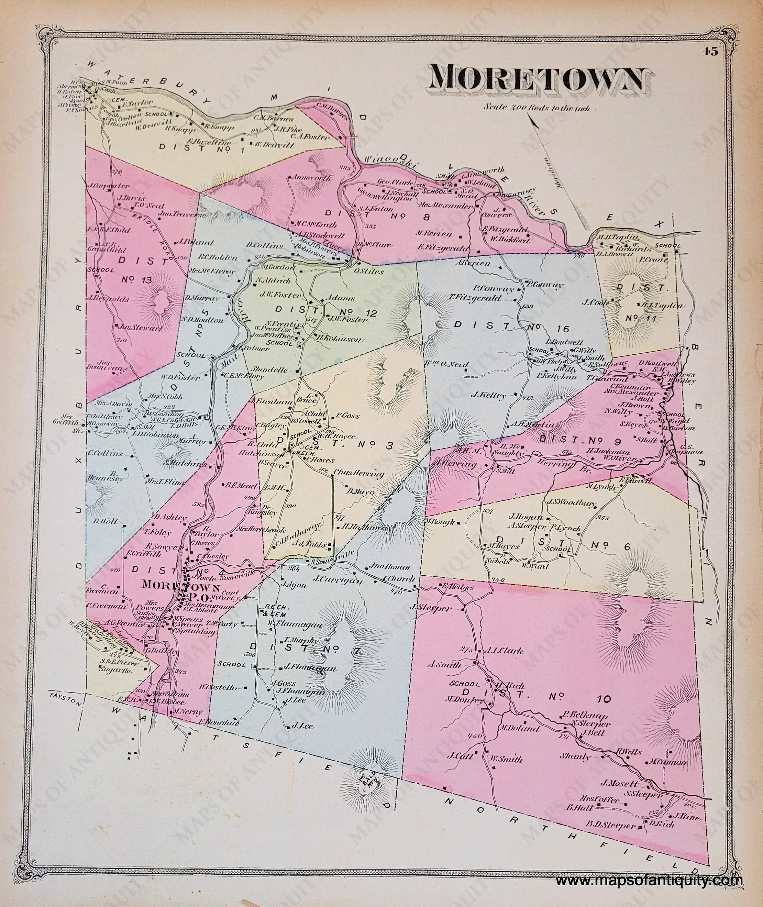 1873 - Moretown (VT) with West Berlin and Berlin Corners - Antique Map ...